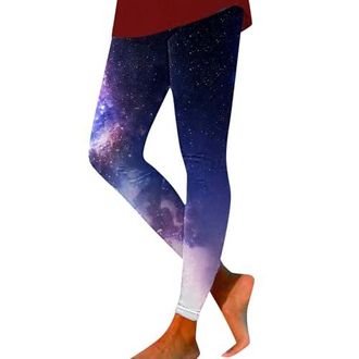 Generic Galaxy Leggings pour femme - Imprim&eacute; galaxie 3D - Pantalon de jegging - Taille haute - &Eacute;lastique - Pantalon de yoga - Plan&egrave;tes color&eacute;es - Pantalon de 
