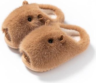 Generic Capybara Pantoufles pour femme - Chaussons dintérieur en peluche douce, motif animal mignon, chaud et confortable avec semelle antidérapante, Brume ch