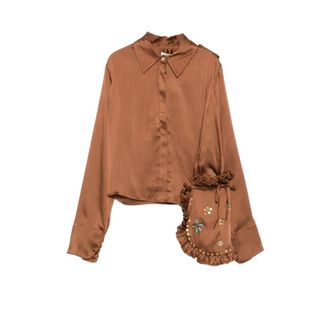 Siedres Braune Satin Langarmhemd - - Blouses & Shirts - Damen - Braun - XS