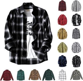 Generic Chemise à carreaux pour homme à manches longues coupe régulière - Chemise décontractée à carreaux ample avec poches pour homme - Chemise à carreaux en