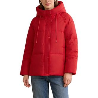 Generic Doudoune matelass&eacute;e &agrave; capuche et manches longues avec fermeture &eacute;clair pour femme - Manteau dhiver chaud matelass&eacute; avec poches, Rouge, XXL