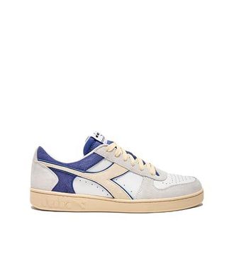 Diadora Mixte Magic Basket Low Suede Leather Chaussure de Gymnastique, White Blue Eyes, 45 EU