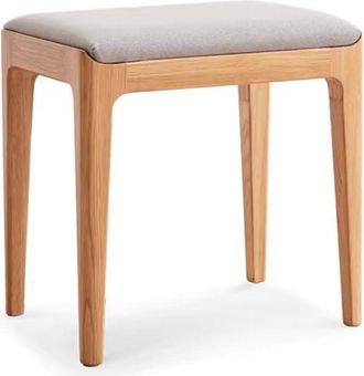 Generic Schminkstuhl, moderner, beigefarbener, mit Baumwollleinen gepolsterter Holzhocker mit gepolsterter Sitzfläche für Schlafzimmer und Wohnzimmer, Kleiner