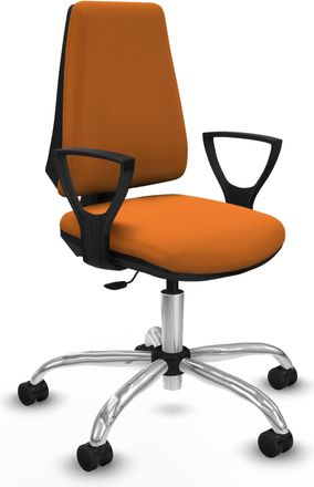Piqueras y Crespo Elche Telearbeitssessel mit festen Armlehnen, ausgestattet mit grundlegendem Permanentkontakt und Schneidschaum. Mit Rollen von 65 mm Nylon, Orange