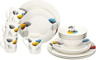 Alpina Tafelservice - 16 teiliges Geschirr-Service für 4 Personen - weißes Set aus Keramik mit Servierteller, Suppenteller und Dessertteller Runde Teller mit