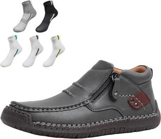 Generic Bottes de conduite &agrave; enfiler en cuir de qualit&eacute; sup&eacute;rieure pour homme - Fermeture &eacute;clair lat&eacute;rale antid&eacute;rapante - Bout large - Pour la randonn&eacute;e, la m