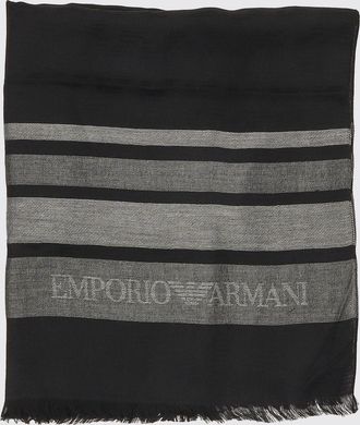 Emporio Armani Gestreifter Schal aus Modal und Viskose mit Jacquard-Logo