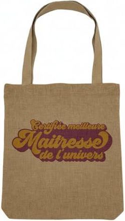 Fabulous Sac Shopping Tote Bag Aspect Lin - Certifi&eacute;e meilleure Maitresse de lunivers Ecole Primaire Enseignante - Sac de Courses Toile Epaisse 360g Beige Natu