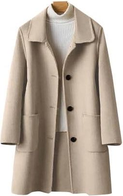 Generic Manteau en laine mélangée à simple boutonnage pour femme Trench coat mi-long avec poche, beige, 3XL