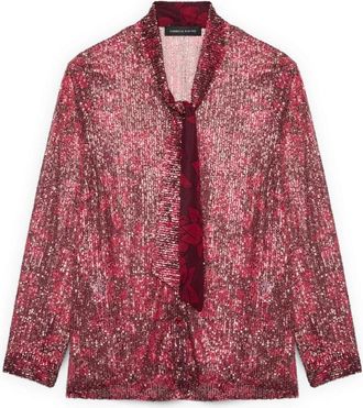 Fiorella Rubino Femme, Blouses et Chemises, Rouge, Taille: 46 FR Chemisier en tulle avec sequins