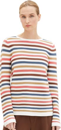 Tom Tailor Damen Basic Strickpullover aus Bio-Baumwolle, 34664 - Pink Multicolor Stripe, XS