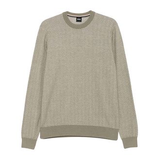 HUGO BOSS Rundhals-Strickpullover Basic - - Knitwear - Herren - Gr&uuml;n - M