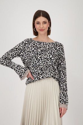 Monari Rundhalspullover Mit modernem Leo-Print und raffinierten Details