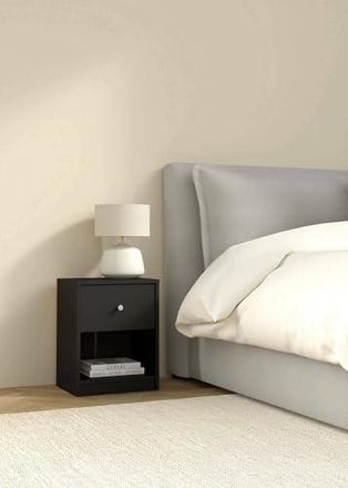 Dmora Nachttisch Roxanne, Niedrige Kommode, Tisch, Multifunktionaler Nachttisch, 38x30 h48 cm, Schwarz