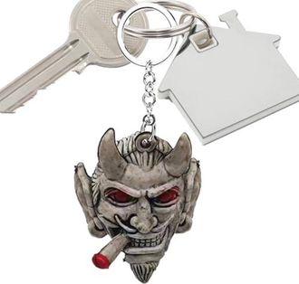 Generico Porte-cl&eacute;s en r&eacute;sine 3D avec t&ecirc;te de mort en argent antique pour femme - Porte-cl&eacute;s en forme de cr&acirc;ne avec pendentif en forme de cr&acirc;ne - Ornements de 