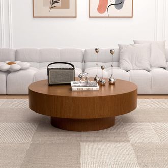 Generic Runder Couchtisch in Trommelform mit stabilem MDF-Sockel, runder Couchtisch aus Holz f&uuml;r das Wohnzimmer, moderner Landhaus-Mitteltisch f&uuml;r den Empfang