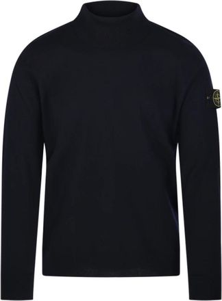 Stone Island Homme, Pulls, Bleu, Taille: XL Pull à Col Roulé avec Bordures Côtelées