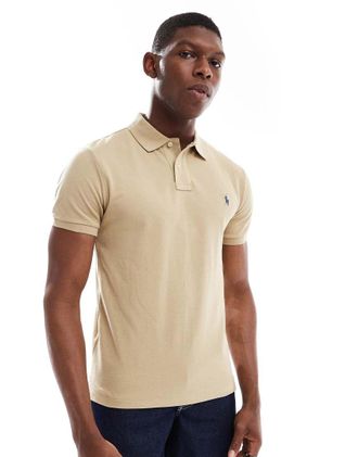 Polo Ralph Lauren Polohemd aus Pikee in Beige mit schmalem Schnitt und Markenlogo-Neutral