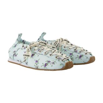 Ganni Womens Floral-Print Lace-Up Flat White Synthetic