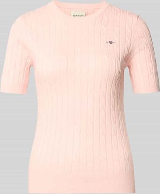 GANT Strickshirt mit Zopfmuster und Label-Stitching