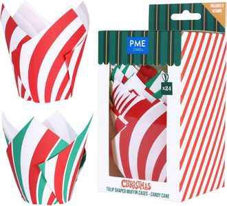PME Weihnachtliche Tulpen-Muffinförmchen - Zuckerstange (24 Stück)