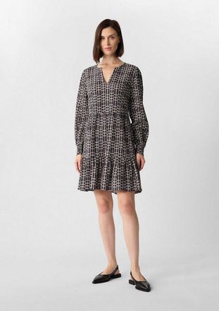 Comma Minikleid Kleid Strukturiertes Printkleid mit Manschetten und Volants