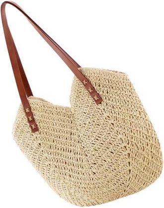 Hemoton Paquet Bandouli&egrave;re En Paille Tress&eacute;e Main Pliable Paquet D&eacute;t&eacute; Femmes Plage Mode Naturel L&eacute;ger Tote Bag Vacances Plage Beige