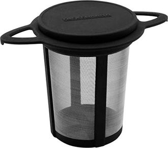 Fackelmann Fackelmann Dauerteefilter, Teesieb mit feinerm Edelstahl-Gewebe, Dauerfilter mit Deckel (Farbe: Schwarz/Silber), Menge: 1 Stück