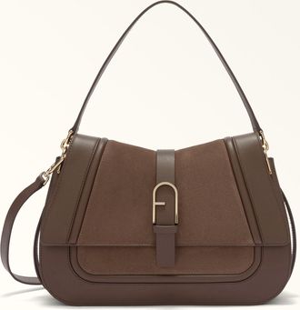 Furla Flow Henkeltasche L Toni Espresso Claris Lux-kalbsleder Mit Intarsie + Wildleder Damen