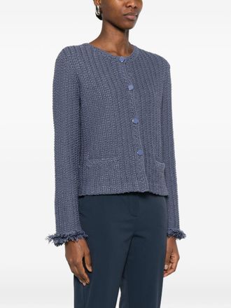 Emporio Armani Cotton-Blend Fringed Blazer - Blue