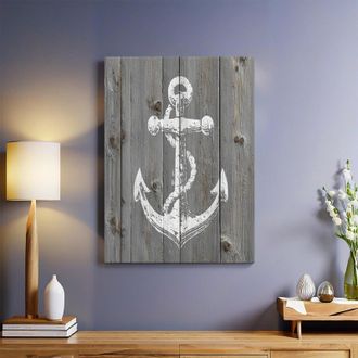 Generic Retro Wanddeko Leinwandbild Holzmaserung und Anchor 70 x 50 cm Modernes Bild Kunstdruck Poster Gerahmt Aufh&auml;ngefertig f&uuml;r Wohnzimmer Schlafzimmer Flur