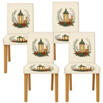 Generic Sitzbez&uuml;ge mit Laternen- und Hirsch-Design, dehnbar, waschbar, Spandex-Schonbez&uuml;ge, gem&uuml;tliche, dekorative Stuhlschoner f&uuml;r Zuhause, Esszimmer, 4 St&uuml;c
