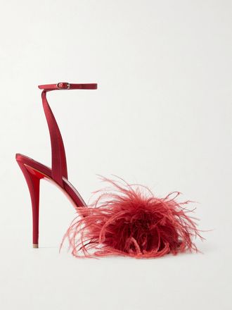 Christian Louboutin Sandales En Satin &Agrave; Plumes Miss Z Poupi 100 - Rouge
