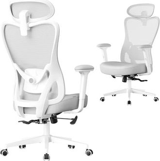 Songmics Chaise de Bureau Ergonomique, Fauteuil de Bureau, Appui-Tête et Soutien Lombaire Réglables, Supporte Jusquà 150 kg, Hauteur Réglable, Gris Tourterelle