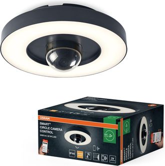 Osram SMART+ Outdoor-Wand- & Deckenleuchte + Kamera, warmweißes LED-Licht (3000K), hochwertiges Polycarbonatgehäuse in dunkelgrau, integrierter Lautsprecher