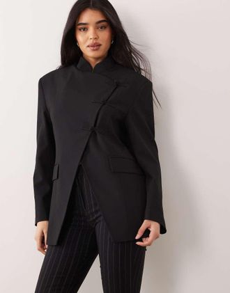 Asos Blazer crois&eacute; &agrave; col chemin&eacute;e et boutons mao - Noir