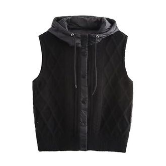Generic Gilet Sans Manche Femme Gilet Femme D&eacute;contract&eacute; Quotidien Ville R&eacute;tro &Agrave; Capuche - Gilet Matelass&eacute; Pour Empilage D&eacute;tendu Automne