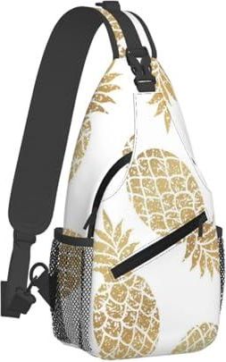 Generic Sacoche Bandouliere Fond dananas dor&eacute; Antivol Sac Bandouli&egrave;re Polyester Sac &agrave; Poitrine pour Cyclisme Camping Randonn&eacute;e