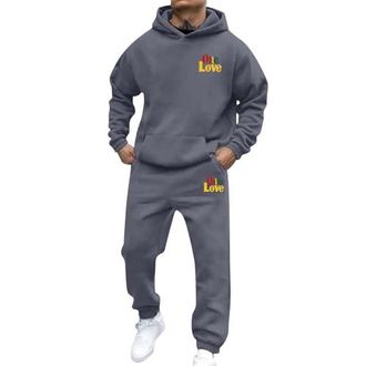 Generic Ensemble sweat &agrave; capuche et pantalon de surv&ecirc;tement pour la Saint-Valentin pour hommes 2026, gris fonc&eacute;, XXL