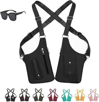 Generic Sac &agrave; bandouli&egrave;re r&eacute;glable en cuir de qualit&eacute; sup&eacute;rieure pour homme et femme, multi-poches antivol double sac &agrave; bandouli&egrave;re, imperm&eacute;able, Noir, 28in