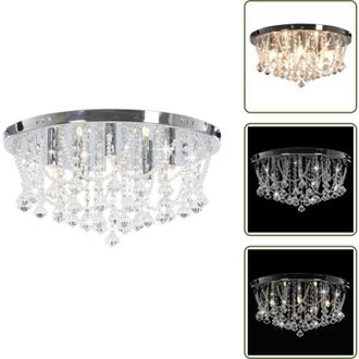 vidaXL Vidaxl - Plafonnier avec perles de cristal Argent&eacute; Rond 4 ampoules G9 - Luminaire Suspendu - Plafonnier Moderne - Luminaire Salle &agrave; Manger - Lustre