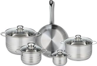 Fackelmann ELO 9871850 Batterie de cuisine 5 pi&egrave;ces, Ensemble de 1 Po&ecirc;le de cuisson 28 cm et 4 faitouts 12, 16, 20 et 24 cm Elo Profi Brillant, inox, induction