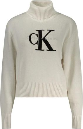 Calvin Klein Femme, Pulls, Blanc, Taille: 42 FR Pull à col roulé à manches longues avec broderie et logo