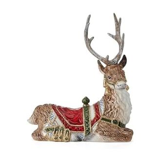 Fitz and Floyd Telluride Kerzenhalter mit rotem Hirsch, Keramik-Weihnachtsdekoration, handbemalter Weihnachts-Kaminakzent, Tafelaufsatz, 21,6 cm