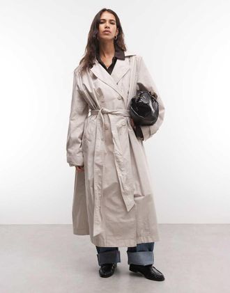 Monki langer Trenchcoat in Beige-Neutral