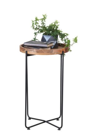 Landscape Beistelltisch, Schwarz, Akazie, Holz, Akazie, vollmassiv, Uni, rund, Rundrohr, 43x66x43 cm, Handmade in India, rostfrei, Wohnzimmer, Wohnzimmertische,