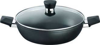 Rohe Germany Servierpfanne mit Deckel Henry aus Aluminium in der Farbe Schwarz, Durchmesser: 28cm, 220291-28