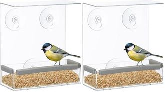 Relaxdays Vogelfutterhaus, Vogelfutterspender aus Acryl, Vogelhaus f&uuml;r Fensterscheibe, 16,5 x 15 x 7,5 cm, transparent (Packung mit 2)