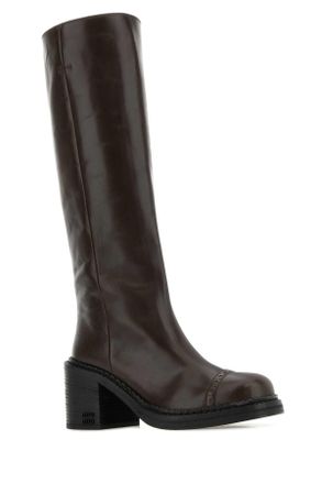 Miu Miu Womens Chocolate Leather Boots Moro Stivali