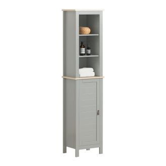 SoBuy BZR68-HG Badezimmer-Hochschrank Badezimmerschrank Badregal Badschrank Badm&ouml;bel mit 3 offenen F&auml;chern und 1 T&uuml;r Hochschrank f&uuml;r Bad BHT ca: 39x169X30cm